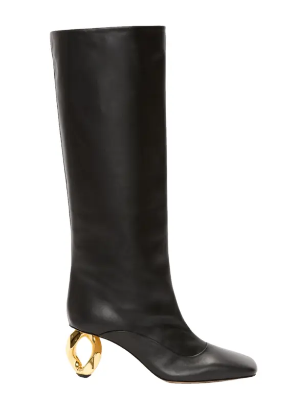 JW Anderson Chain Heel 75mm Leather Boots - Black