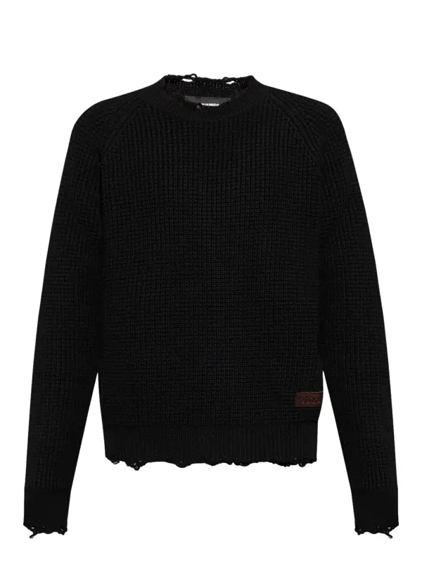 Dsquared2 Logo-patch Waffle-knit Jumper - Black