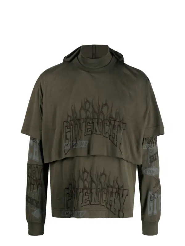 Givenchy Logo-embroidered Layered Hoodie - Green