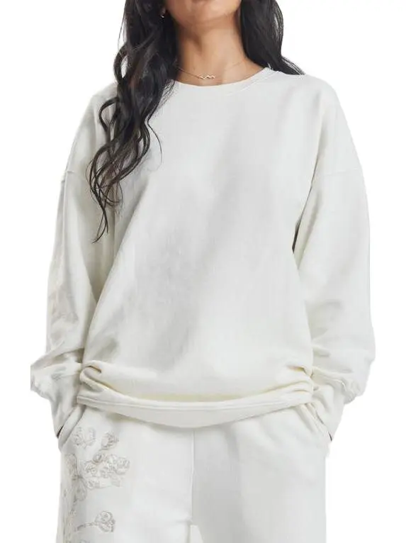 PEACHAUS Salix Blossom-embroidered Sweatshirt - Moonlight White
