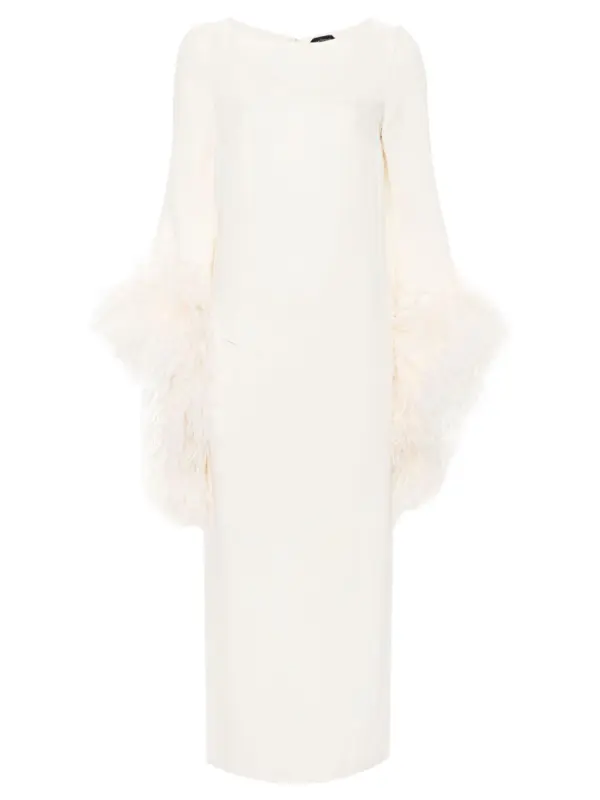 TALLER MARMO Feather-trim Midi Dress - Neutrals