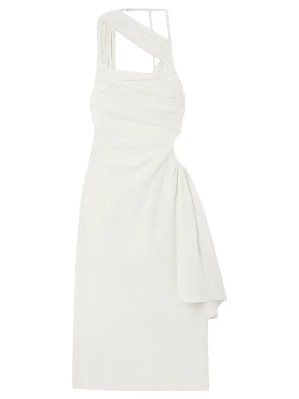 Jacquemus Abanada Cutout Draped Wool-blend Crepe Midi Dress - Ivory