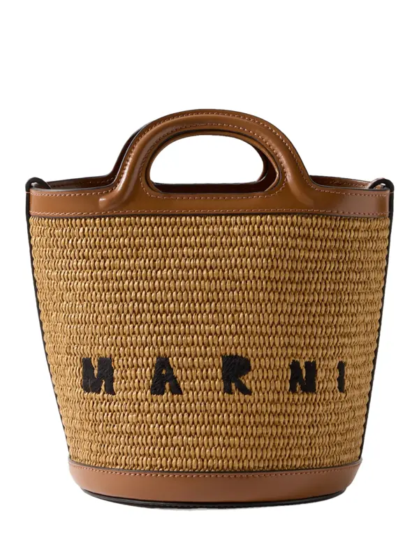 Marni Tropicalia Mini Leather-trimmed Embroidered Faux Raffia Tote - Brown