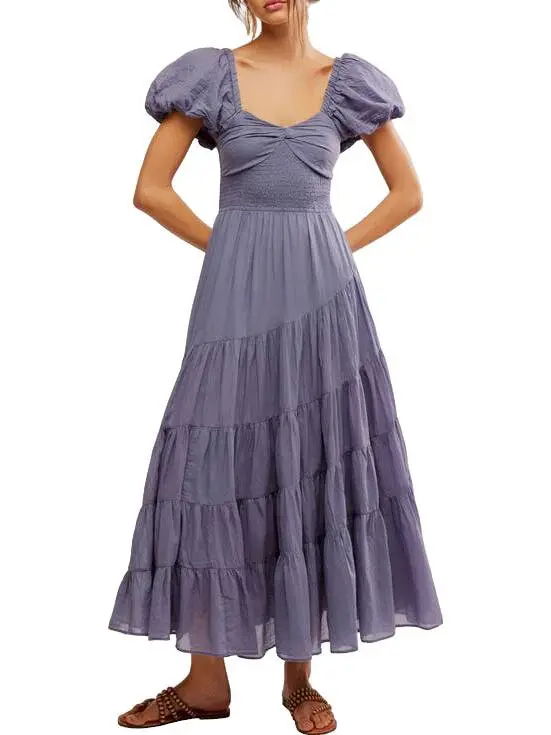 Free People Sundrenched Smocked Maxi Dress - Blue Granite