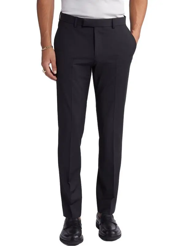 OPEN EDIT Solid Slim Fit Wool Blend Trousers - Black