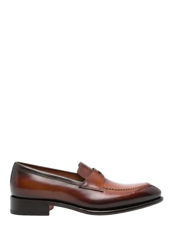 Santoni Penny-slot Leather Loafers - Brown