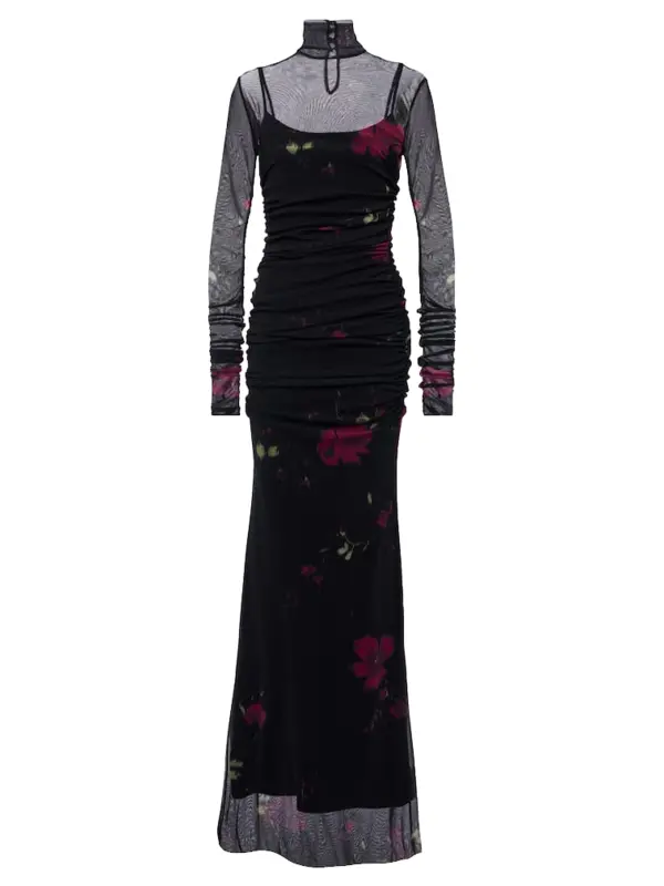 Blumarine Printed Tulle Gown - Black