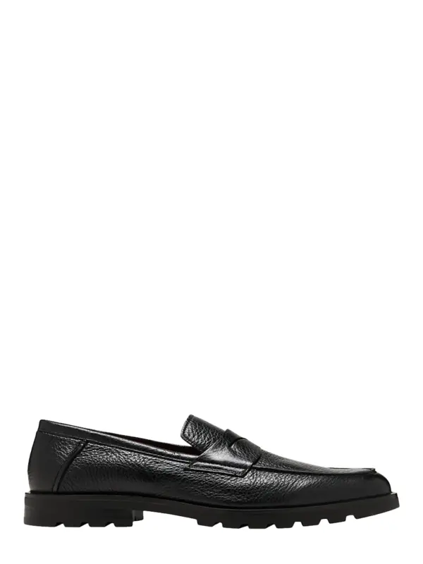 Santoni Rock Deerskin Lug-sole Penny Loafers - Black