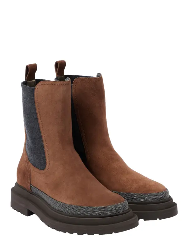 Brunello Cucinelli Monili Suede Chelsea Boots - Brown