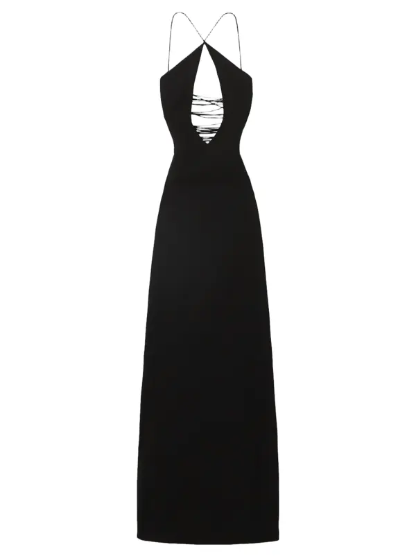 MONOT Crepe Maxi Dress With Cutout And Lace-up Detailing - Black
