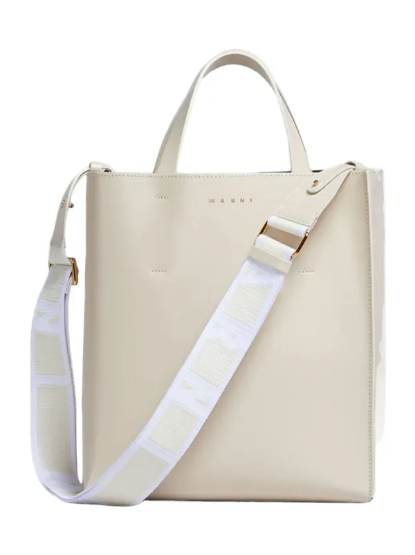 Marni Logo-strap Leather Tote Bag - Neutrals