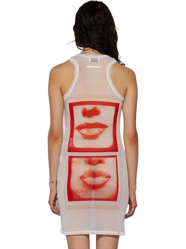Jean Paul Gaultier Graphic Mesh Mini Dress - Eyes And Lips Print