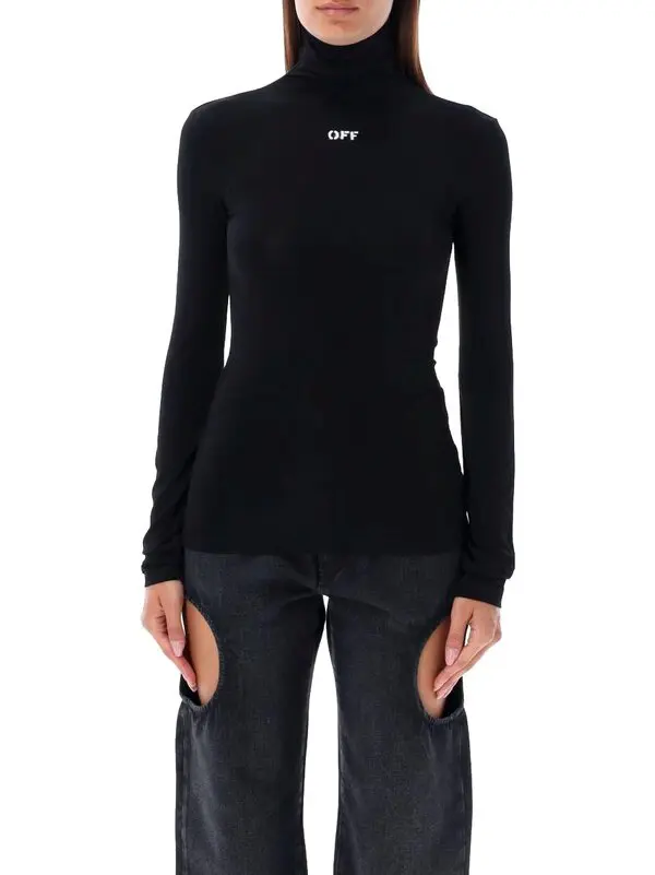 Off-White High Neck Fitted Top - Black