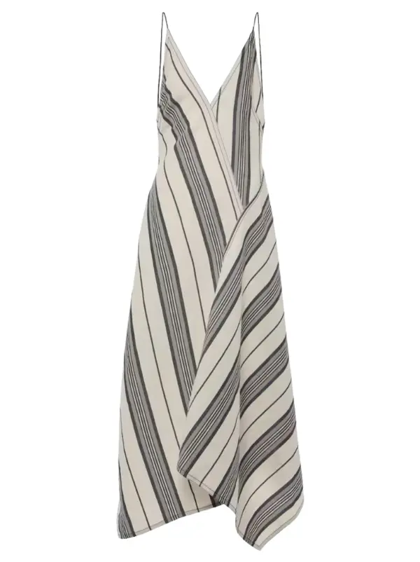 FERRAGAMO Striped Linen And Cotton Maxi Dress - Neutrals