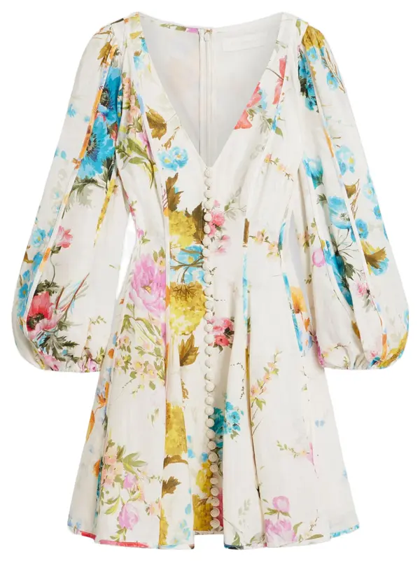 Zimmermann Floral-print Linen Mini Dress - White