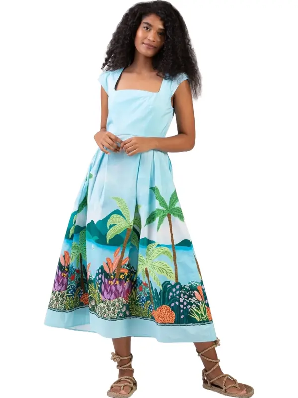 CELINA MOON Mirellie Printed Midi Dress - Natural
