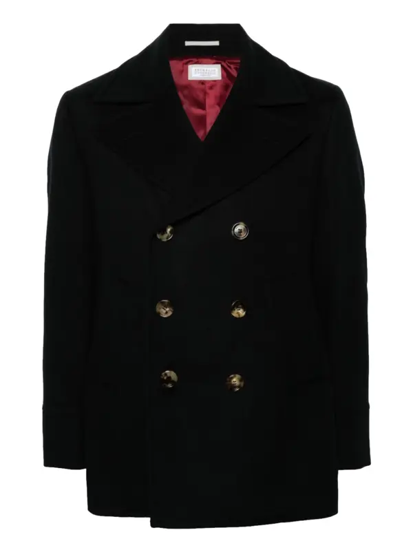 Brunello Cucinelli Notched-lapels Felted Pea Coat - Black