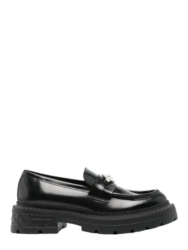 JIMMY CHOO Marlow Diamond Leather Loafers - Black