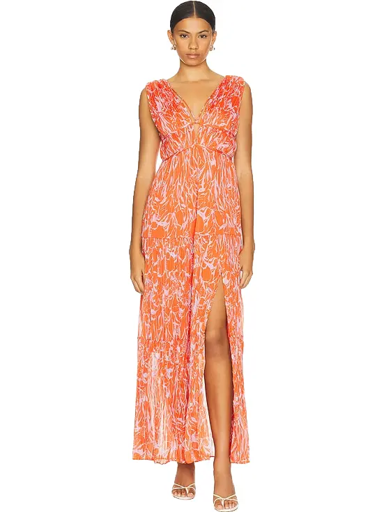 Astr The Label Pescadero Dress - Red Orange Abstract