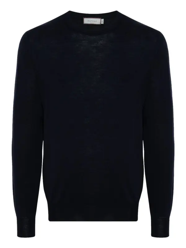 Canali Crew-neck Merino Jumper - Blue