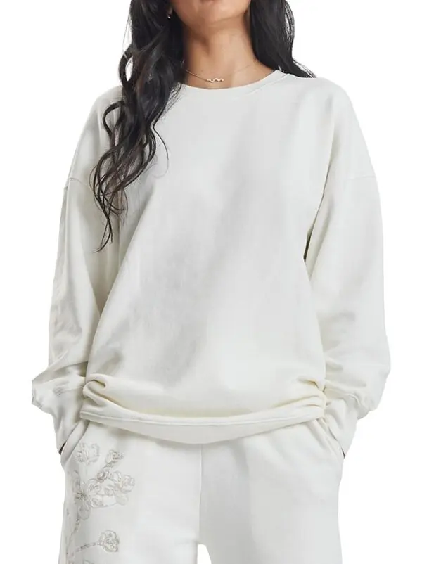 PEACHAUS Salix Blossom-embroidered Sweatshirt - Moonlight White
