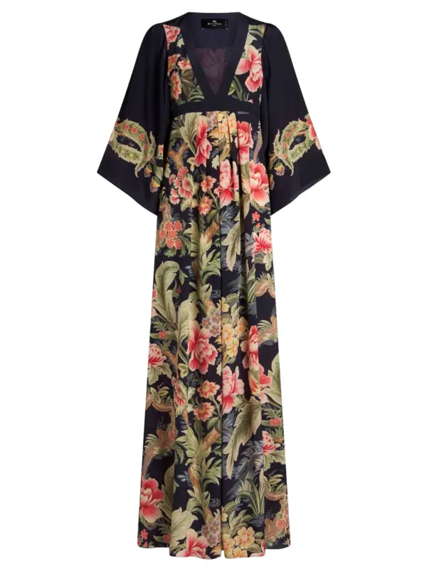 Etro Floral-print Crepe De Chine Dress - Blue