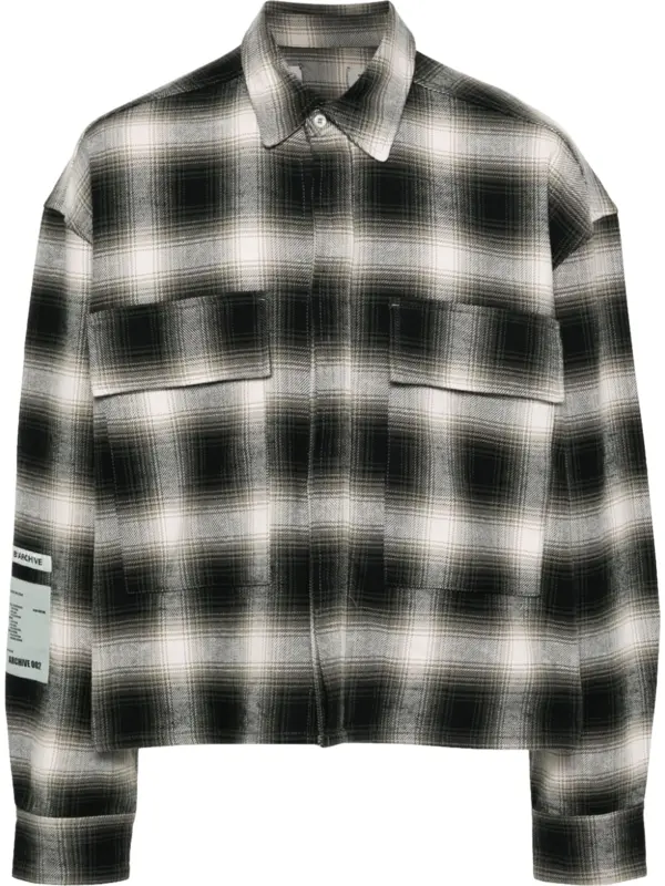 B1ARCHIVE Logo-patch Plaid Shirt - Grey