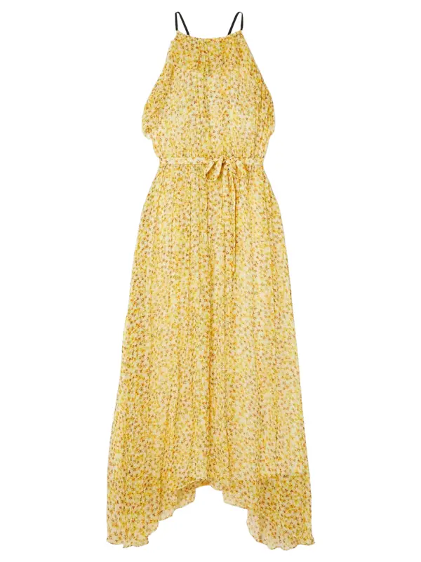 JASON WU Belted Ruffled Floral-print Silk-chiffon Halterneck Midi Dress - Yellow
