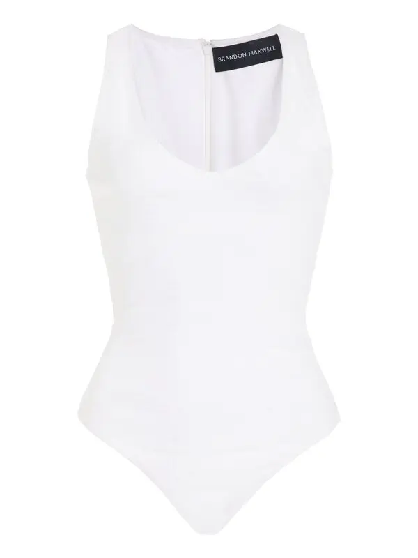 Brandon Maxwell Janie Stretch-linen Tank Bodysuit - White