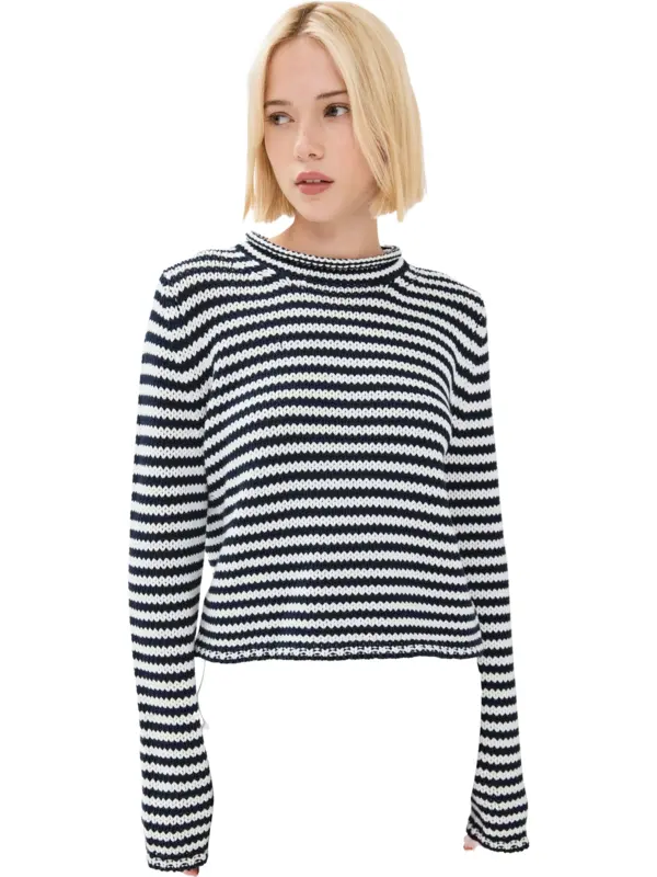 LA LIGNE Fine Stripe Mini Marina Sweater - Navy/cream