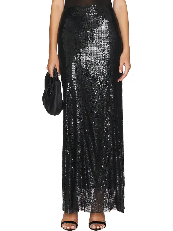 H:OURS X Bridget Chainmail Maxi Skirt - Black