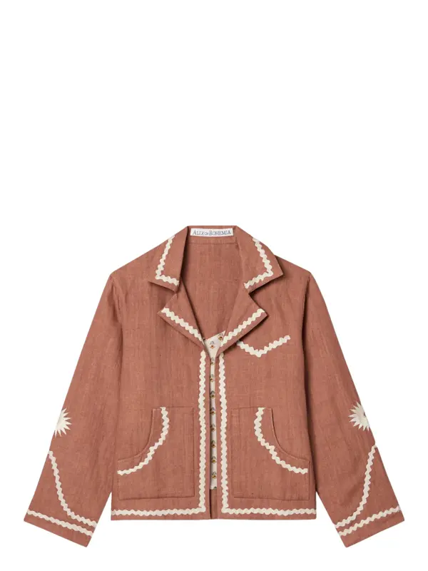 Alix Of Bohemia Western Ricrac-trimmed Linen Jacket - Brown