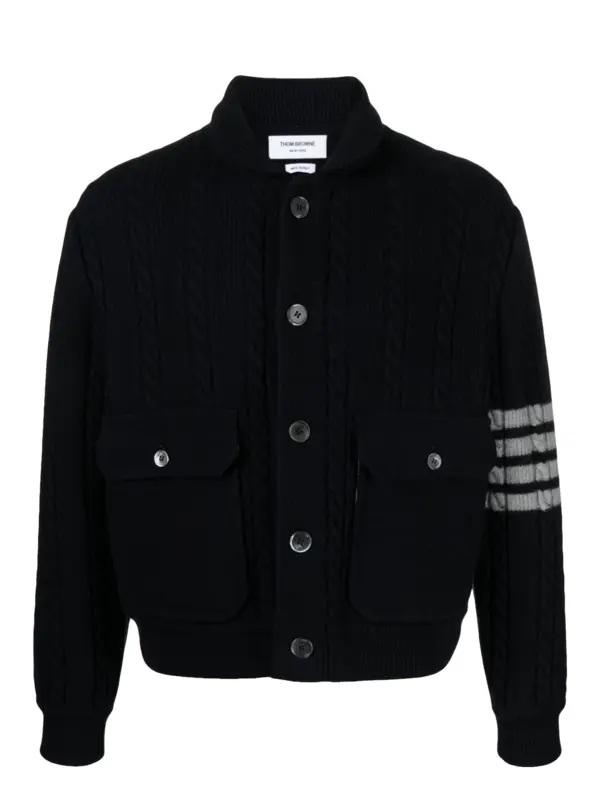 Thom Browne 4-bar Stripe Cable-knit Jacket - Blue