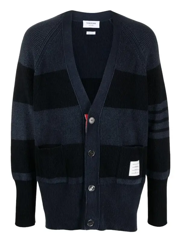 Thom Browne 4-bar Striped Cashmere Cardigan - Blue