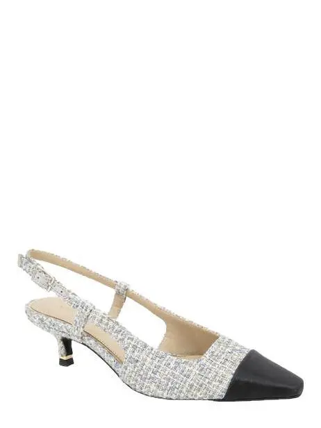 KENNETH COLE Martha Slingback Kitten Heel Pumps - Grey Fabric