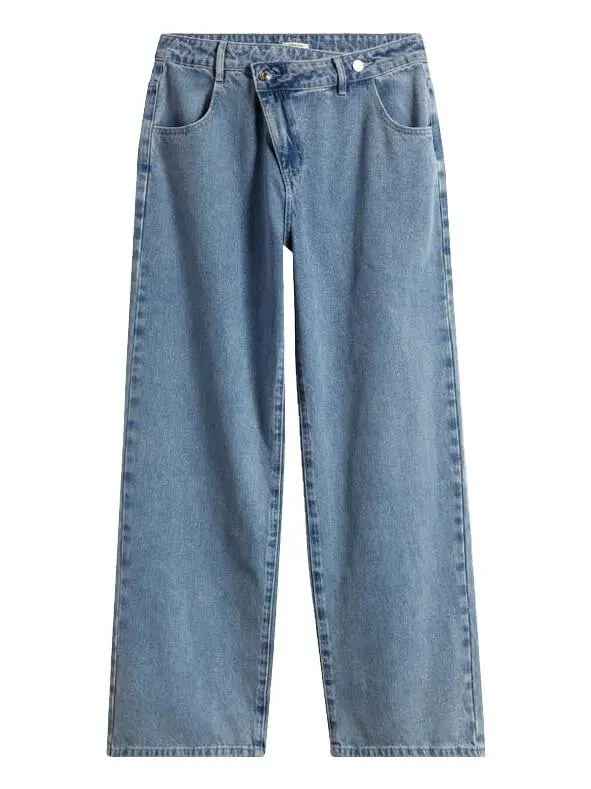 MISTRESS ROCKS Crossover Waist Wide Leg Jeans - Blue