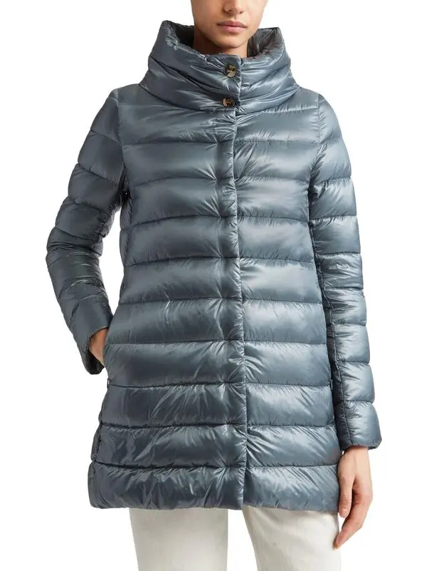 Herno Amelia Water Resistant High-low Down Jacket - Azzurro/grigio