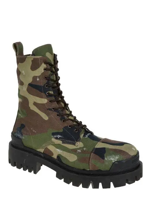 Balenciaga Strike Camo Canvas Combat Boots - Dark Camo