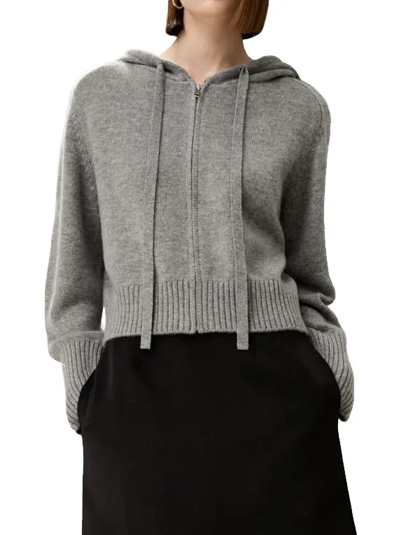 Lilysilk Short Zip-up Wool Cashmere Hoodie - Light Gray