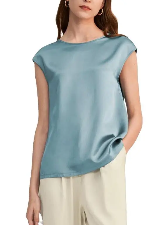 Lilysilk Basic Cap-sleeved Silk Tee - Blue Haze