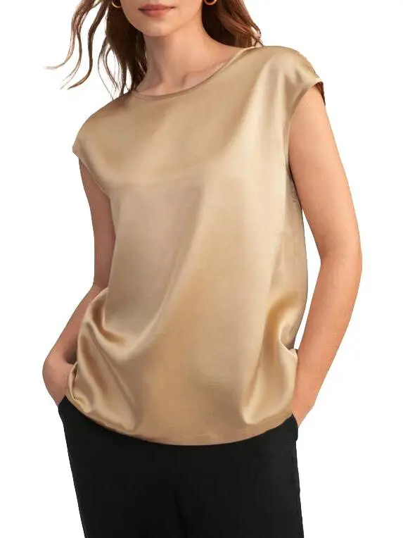Lilysilk Basic Cap-sleeved Silk Tee - Light Camel