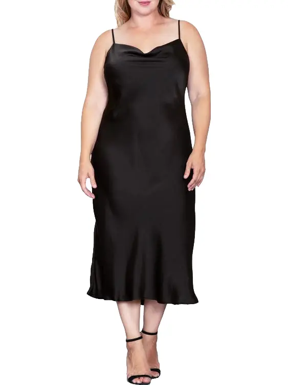 STANDARDS & PRACTICES Cowl Neck Satin Slip Dress - Black
