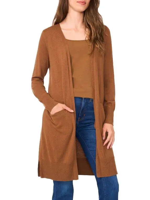 Halogen Open Front Longline Cardigan - Rich Cognac