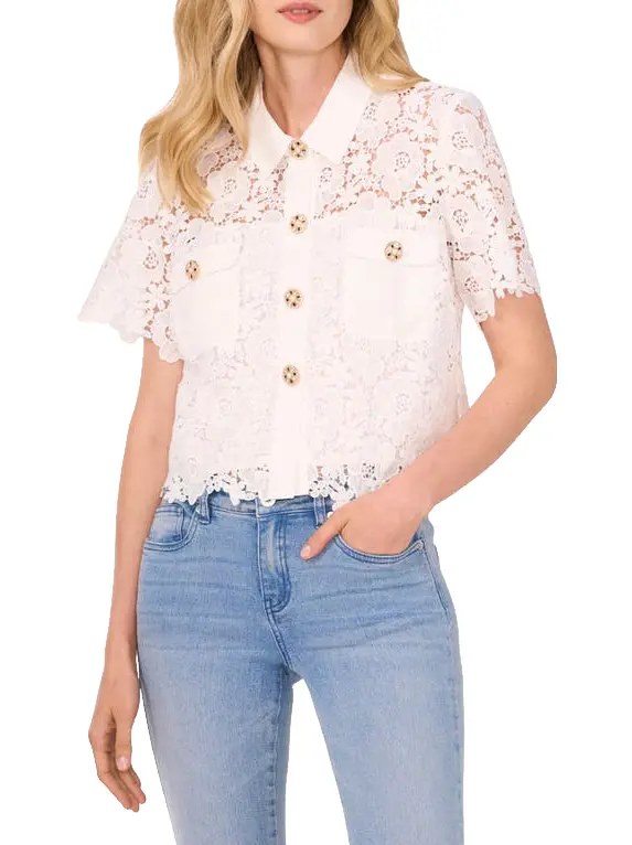 CECE DUPRAZ Floral Lace Button-up Shirt - Ultra White