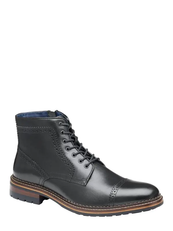 Johnston & Murphy Benton Leather Cap Toe Boot - Black Full Grain