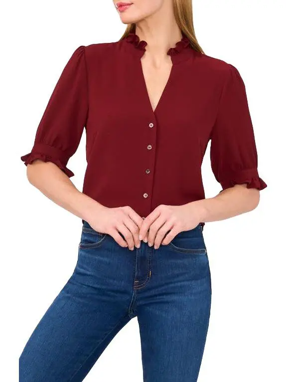CECE DUPRAZ V-neck Button-up Shirt - Claret Red
