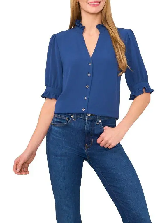CECE DUPRAZ V-neck Button-up Shirt - Night Horizon