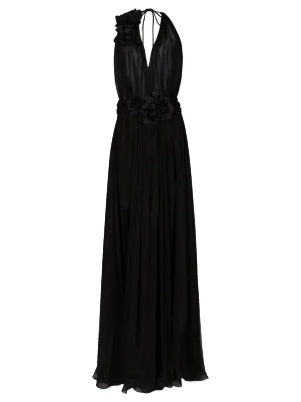 Dolce & Gabbana Silk Pleated Long Dress - Black
