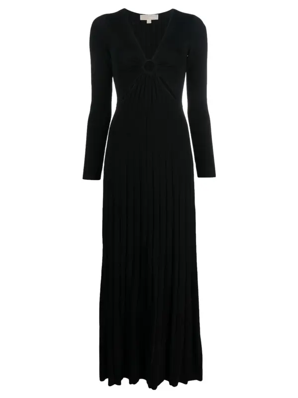Michael Kors Viscose Pleated Midi Dress - Black