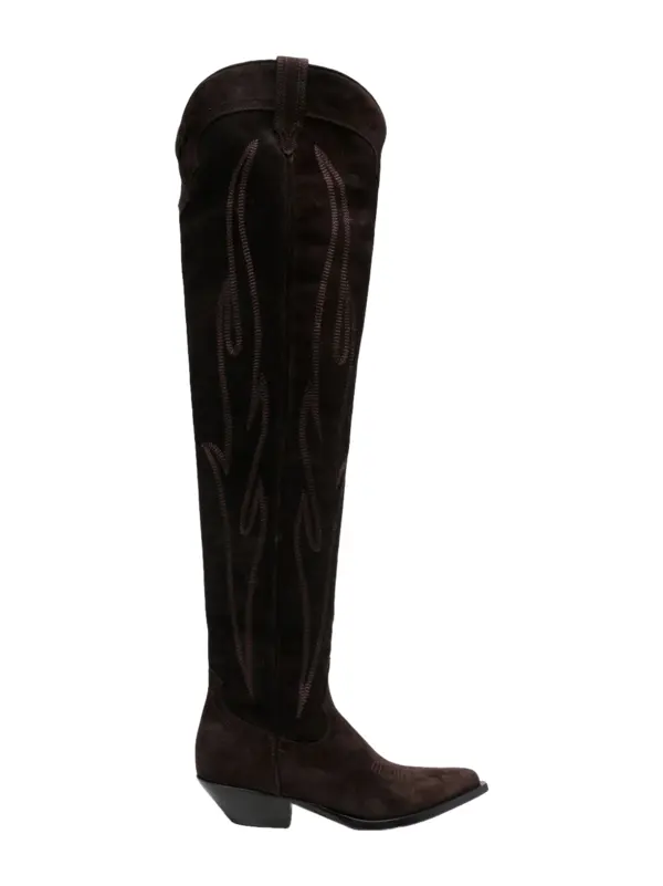 SONORA Embroidered Suede Western Boots - Brown